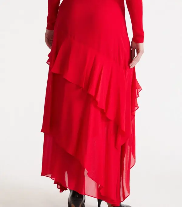 Marella Ruffled Asymmetric Midi Skirt