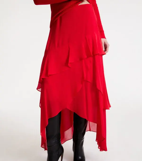 Marella Ruffled Asymmetric Midi Skirt