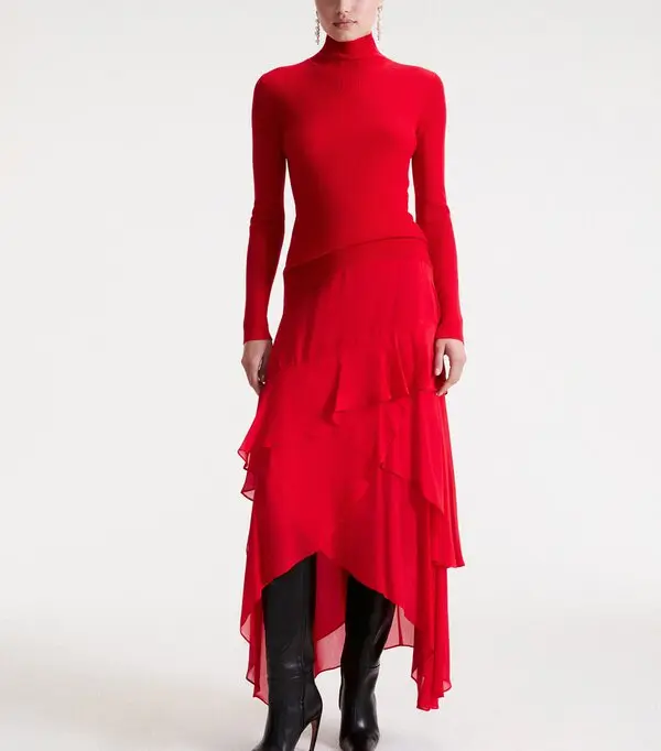 Marella Ruffled Asymmetric Midi Skirt