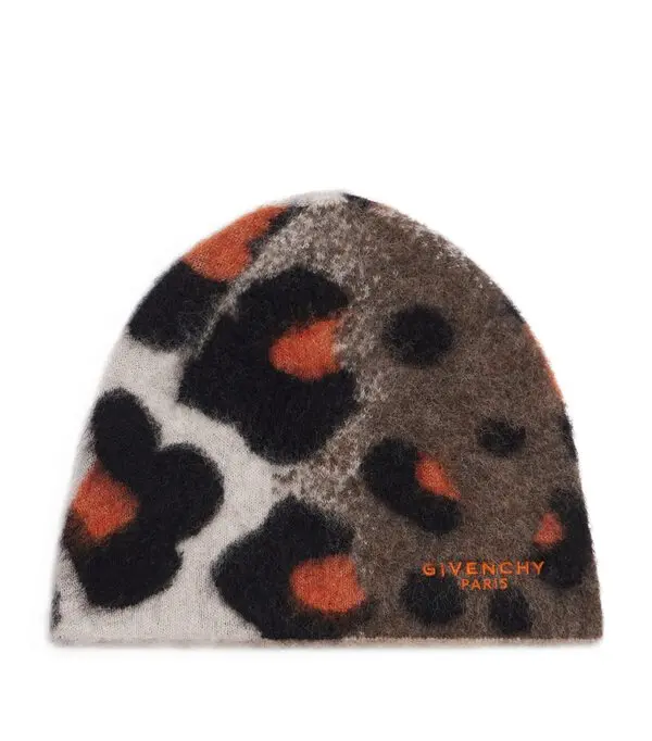 Givenchy Wool-blend Leopard Print Beanie - Brown