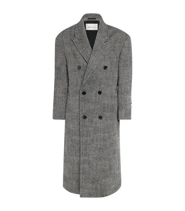 AMI Paris Wool Double-breasted Overcoat - Black