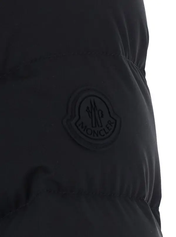 Moncler Esthetique' Black Down Jacket With Waist Belt And Logo Patch On The Sleeve In Tech Fabric For - Multicolor