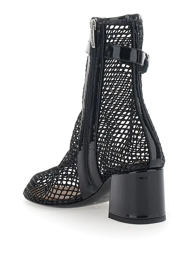 Alaïa Ankle Boots With Mesh And High Heel In Black Leather For