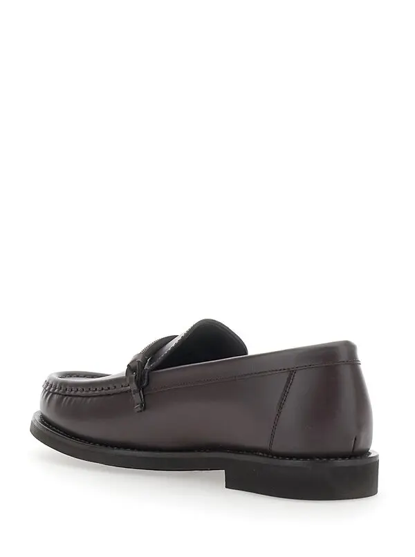 Brunello Cucinelli Brown Loafers With Rounded Toe And Monile Band On The Front In Leather