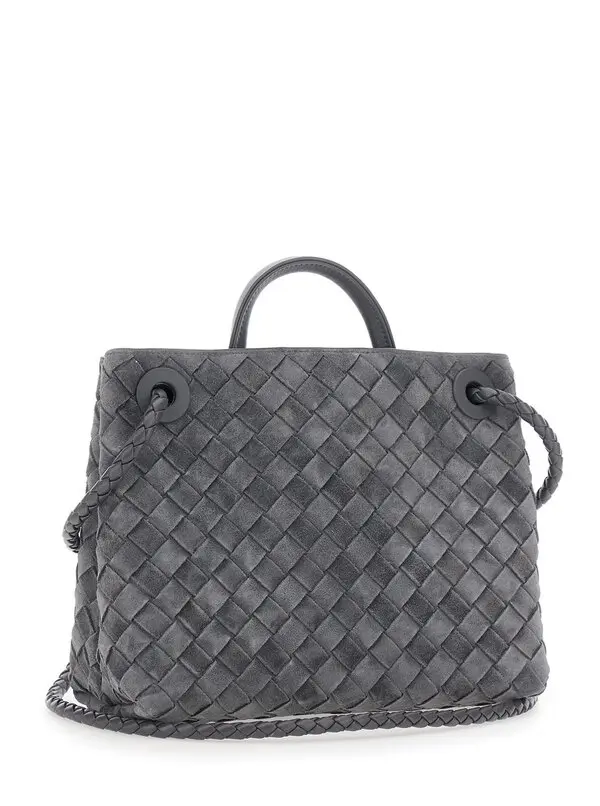 Bottega Veneta Small Andiamo Intrecciato 15 Glove Suede Cachemire - Gray