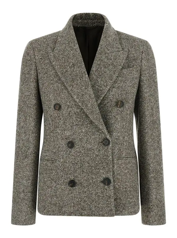 Brunello Cucinelli Brown Double-breasted Jacket With Peak Revers In Wool Blend For - Multicolor
