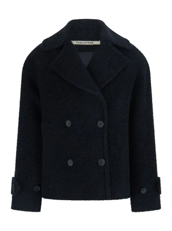 Tagliatore Blue Double-breasted Cropped Jacket With Wide Classic Lapels In Wool Blend For - Multicolor