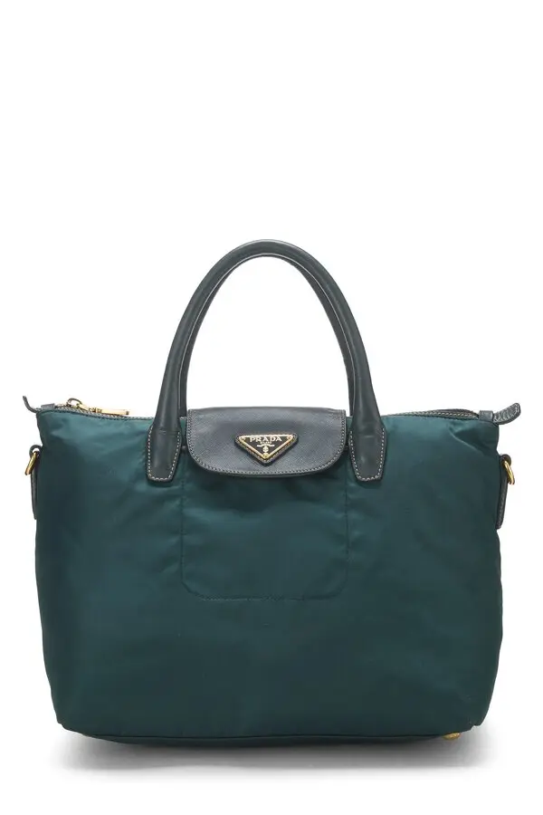 Prada Nylon Convertible Zip Tote - Green