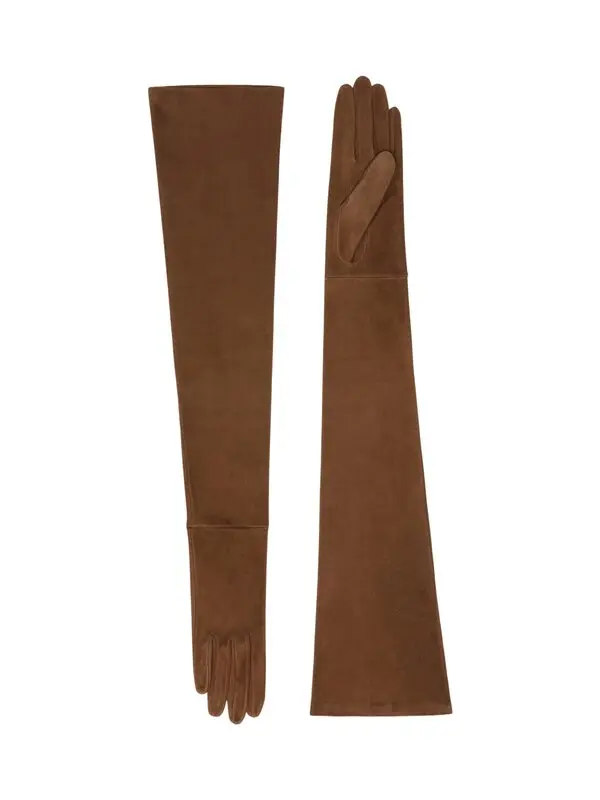 Max Mara Afideesuede Gloves With Logo Plaque - Brown