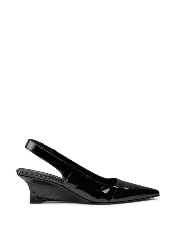 STUART WEITZMAN Vinnie Crocodile-embossed Leather Slingback Pumps - Black