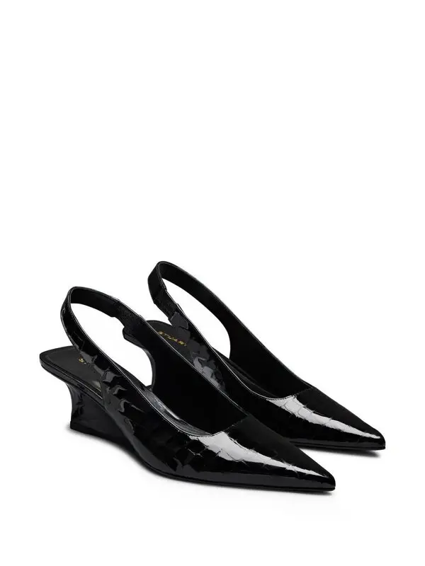 STUART WEITZMAN Vinnie Crocodile-embossed Leather Slingback Pumps
