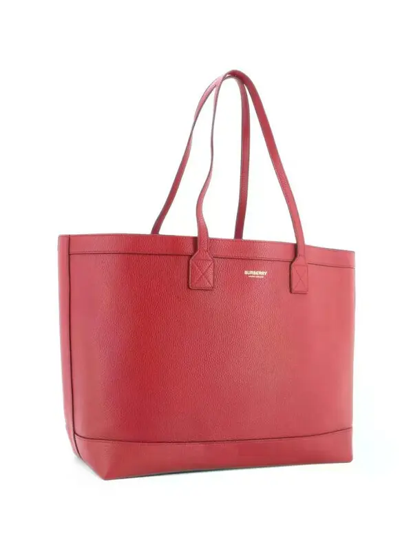 Burberry Shopping Leather With Check Canvas Interior Medium Tote Bag