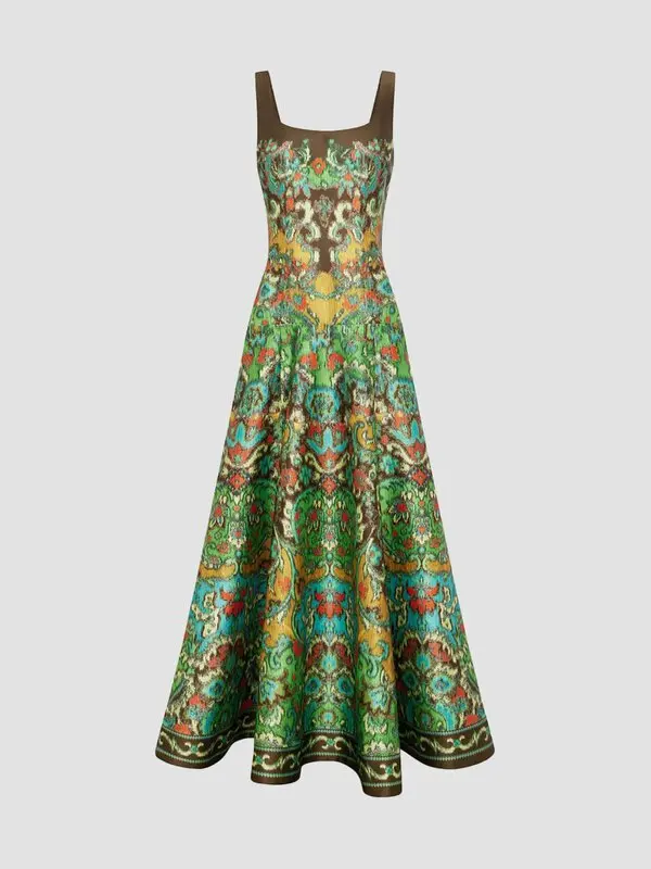 ALEMAIS Charlotte Printed Cotton Velvet Drop-waist Gown - Multi