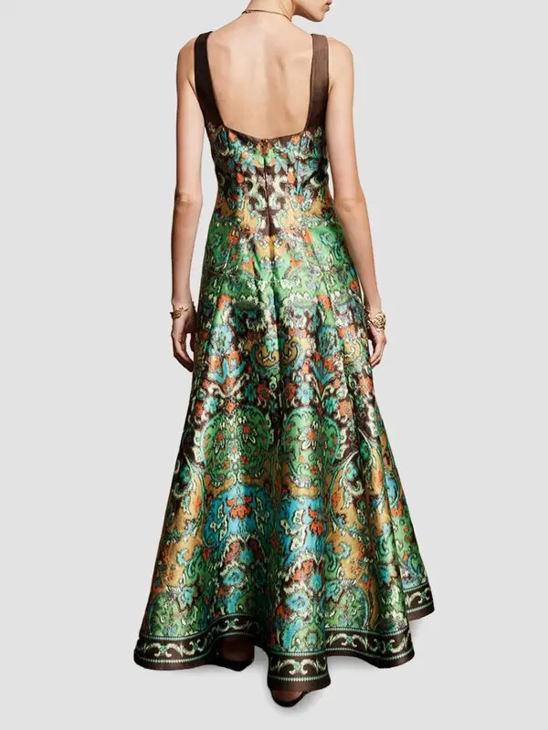 ALEMAIS Charlotte Printed Cotton Velvet Drop-waist Gown