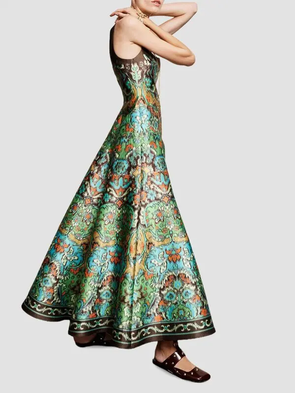 ALEMAIS Charlotte Printed Cotton Velvet Drop-waist Gown