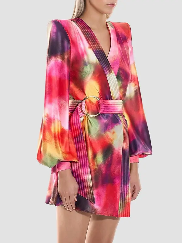 ZHIVAGO Cala Conta Tie-dye Satin Tie-waist Minidress