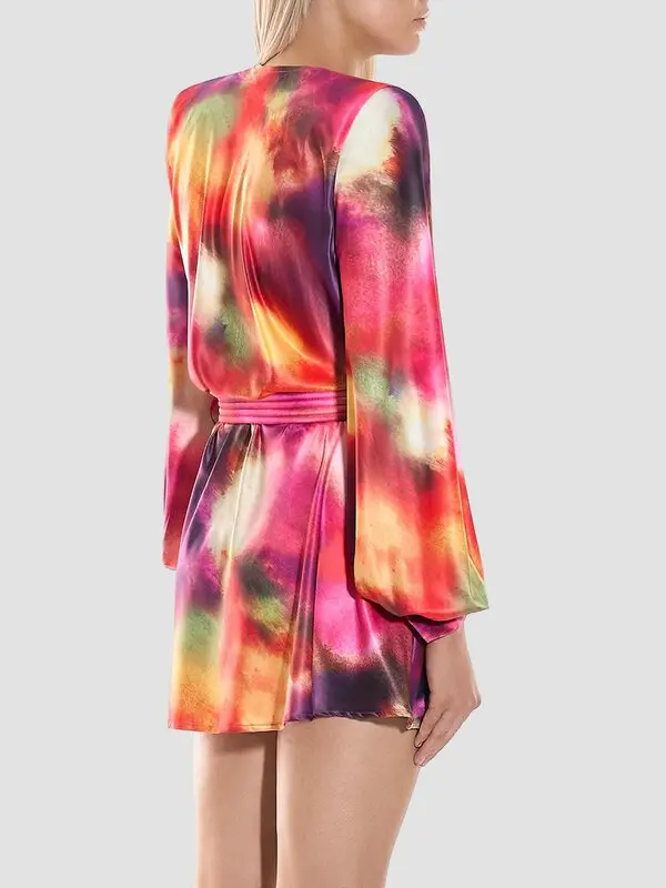 ZHIVAGO Cala Conta Tie-dye Satin Tie-waist Minidress