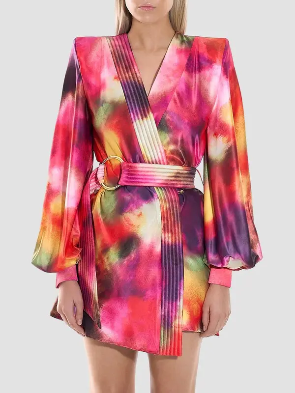 ZHIVAGO Cala Conta Tie-dye Satin Tie-waist Minidress