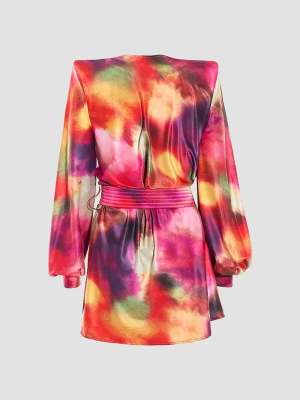 ZHIVAGO Cala Conta Tie-dye Satin Tie-waist Minidress