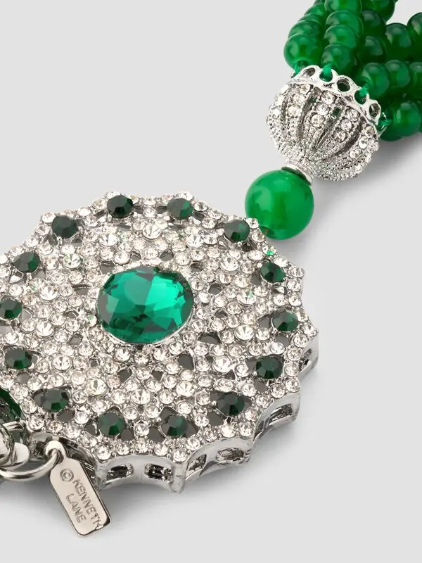 KENNETH JAY LANE Glass Bead & Crystal Tassel Pendant Necklace