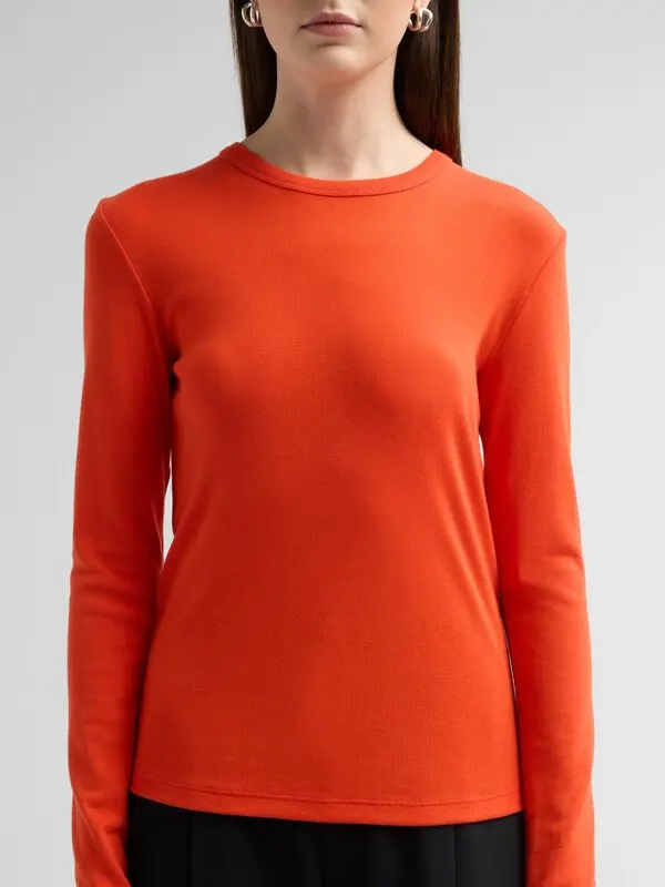 Vince Essential Cotton-blend Crewneck Long-sleeve Shirt - Crimson