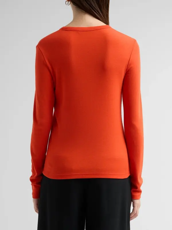 Vince Essential Cotton-blend Crewneck Long-sleeve Shirt - Crimson