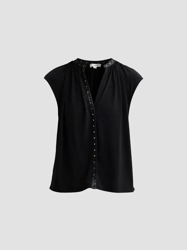 Vince Cap-sleeve Studded Jersey Top - Black