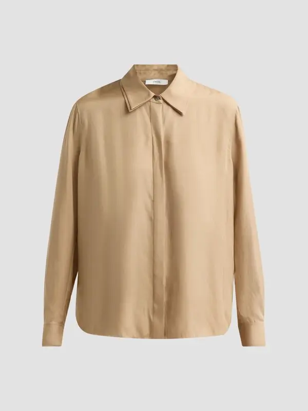 Vince Double Collar Silk-blend Shirt - Oak Buff