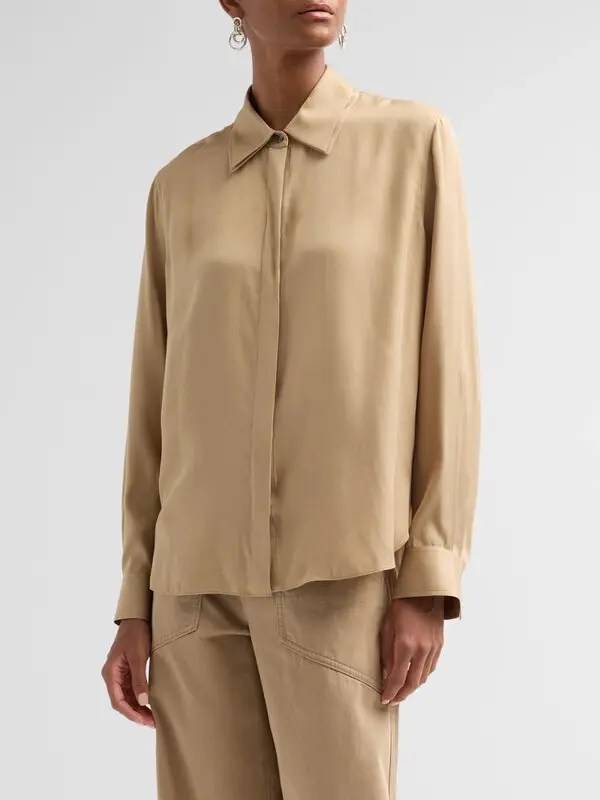Vince Double Collar Silk-blend Shirt - Oak Buff