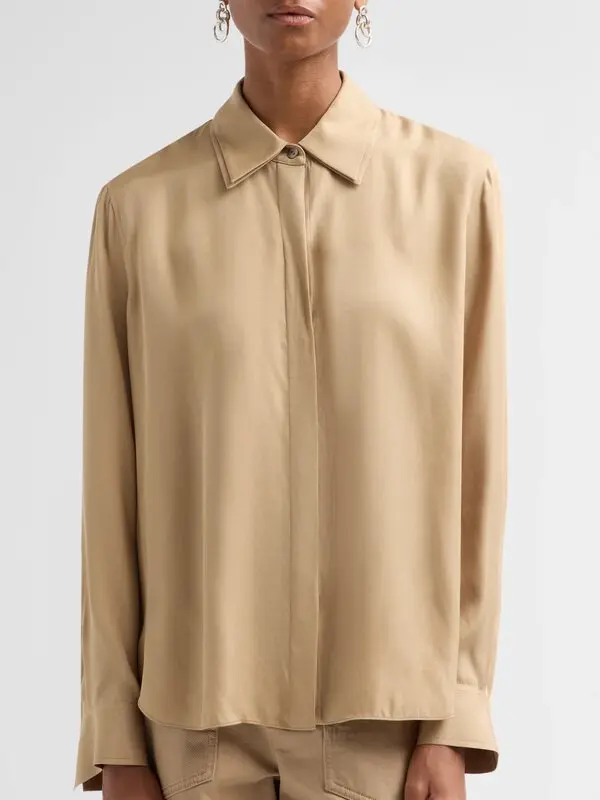 Vince Double Collar Silk-blend Shirt - Oak Buff