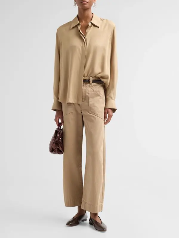 Vince Double Collar Silk-blend Shirt - Oak Buff