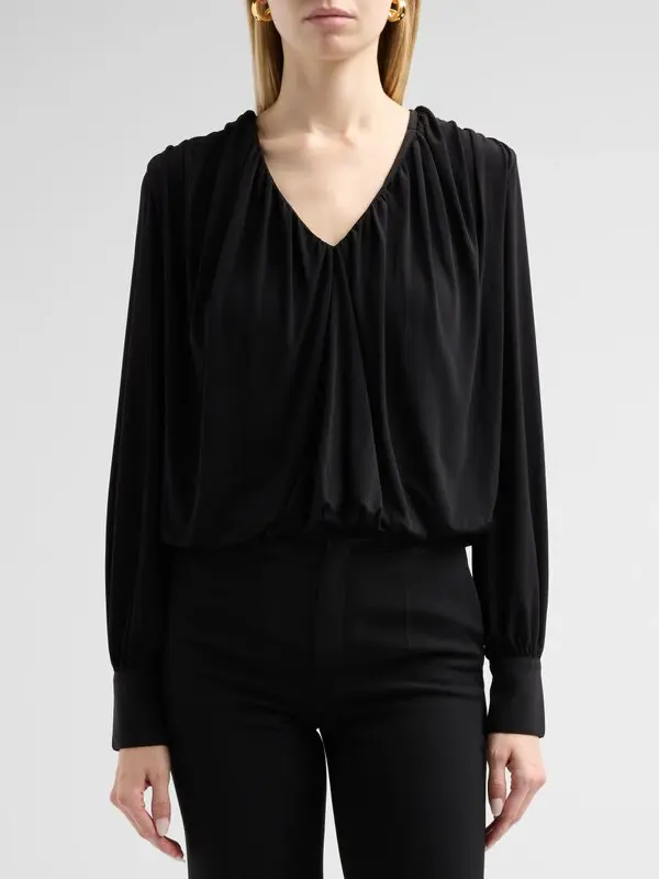 Vince V-neck Bubble-hem Long-sleeve Top