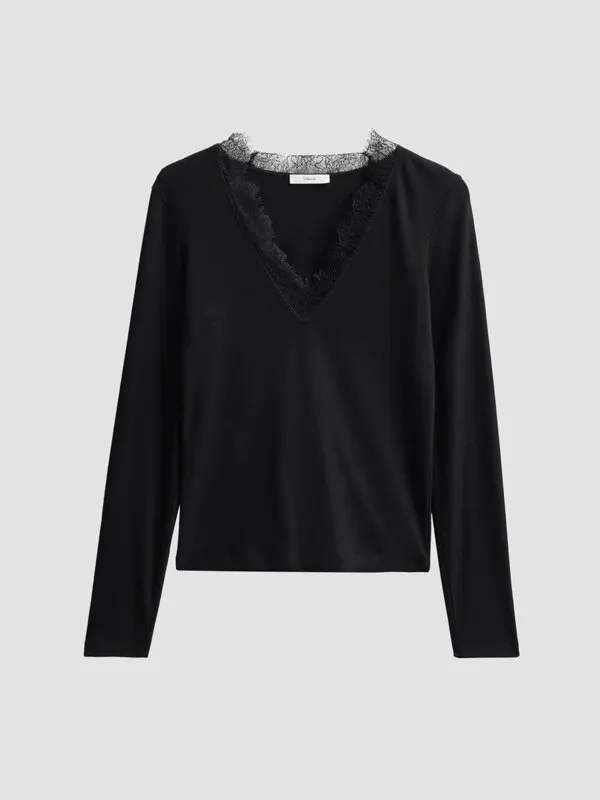 Vince Lace-trimmed Long-sleeve Top - Black