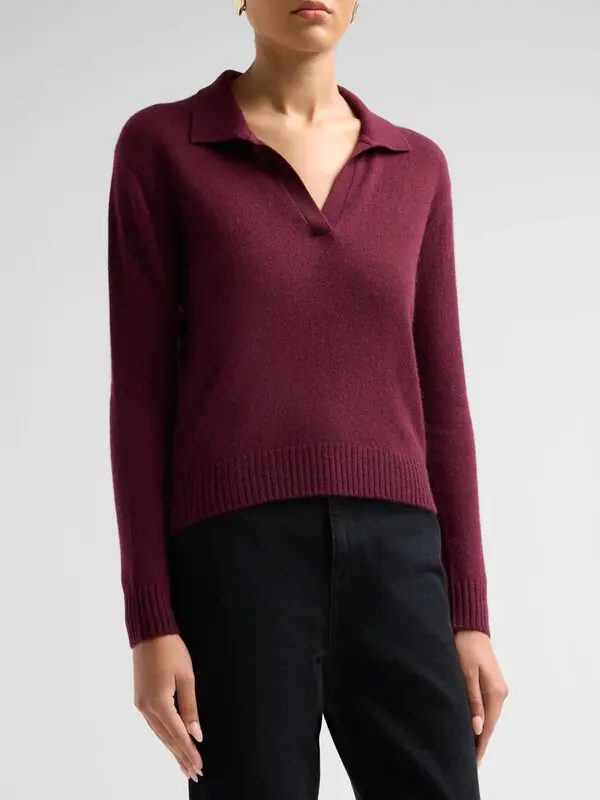 SAKS FIFTH AVENUE Basic Cashmere Polo Sweater - Wine