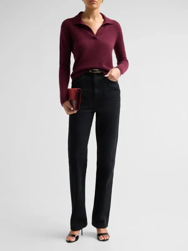 SAKS FIFTH AVENUE Basic Cashmere Polo Sweater - Wine