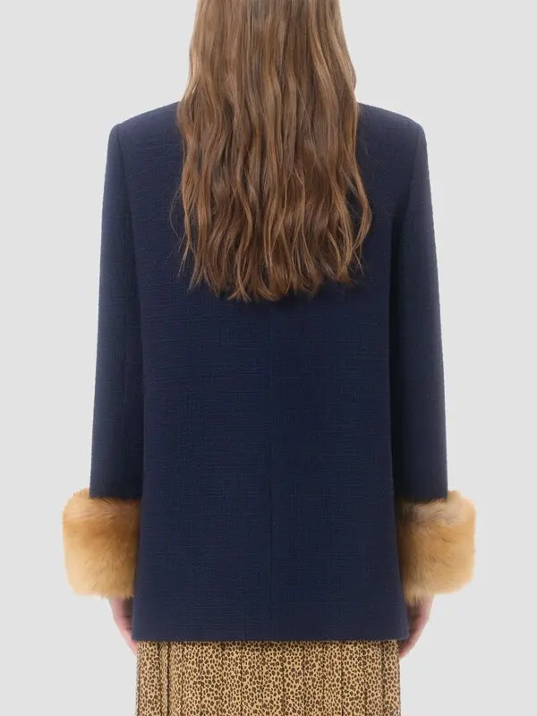 Valentino Garavani Caban In Plain Wool Tweed - Navy