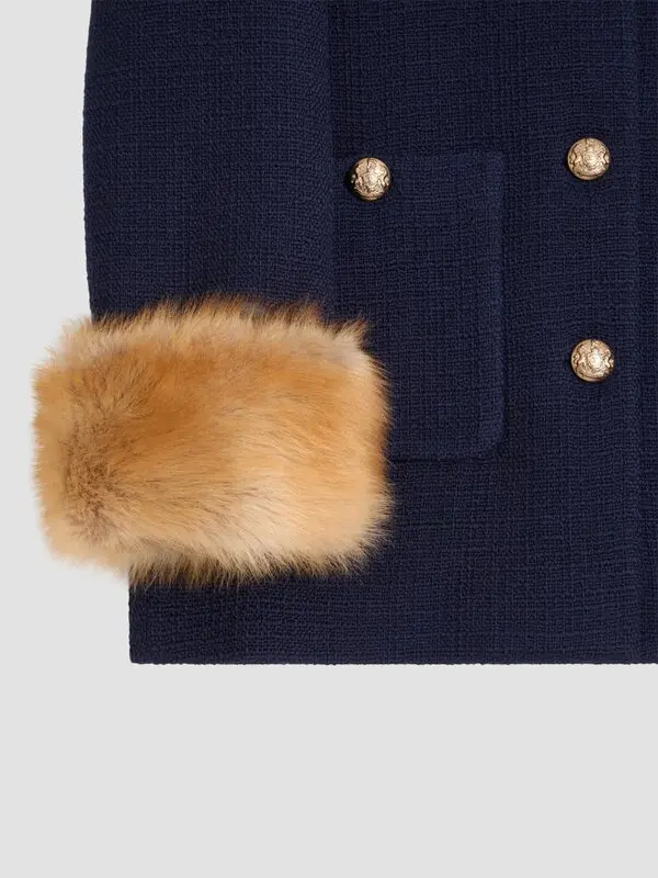 Valentino Garavani Caban In Plain Wool Tweed - Navy