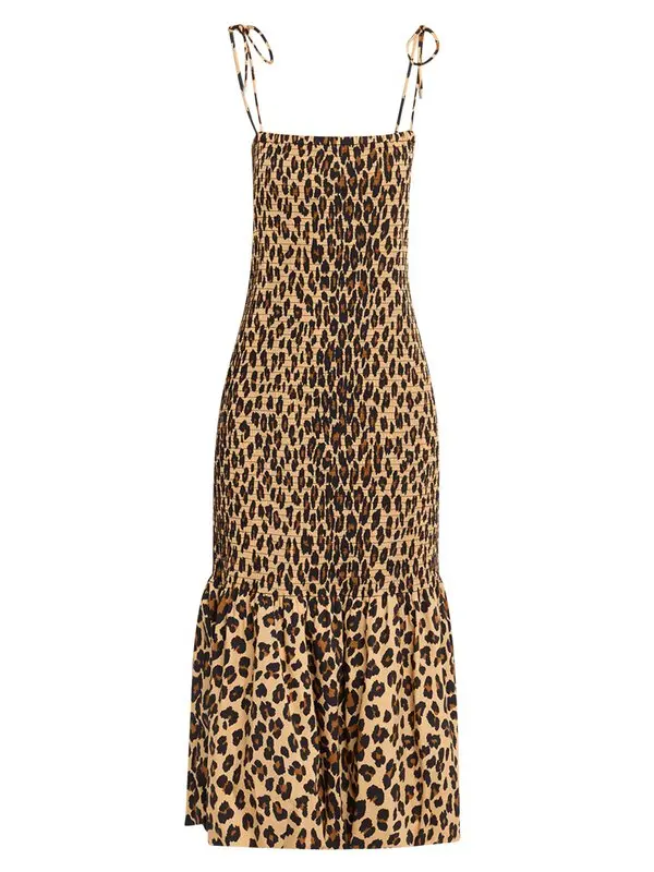 SIMONMILLER Canto Print Smocked Poplin Midi-dress - Leopard