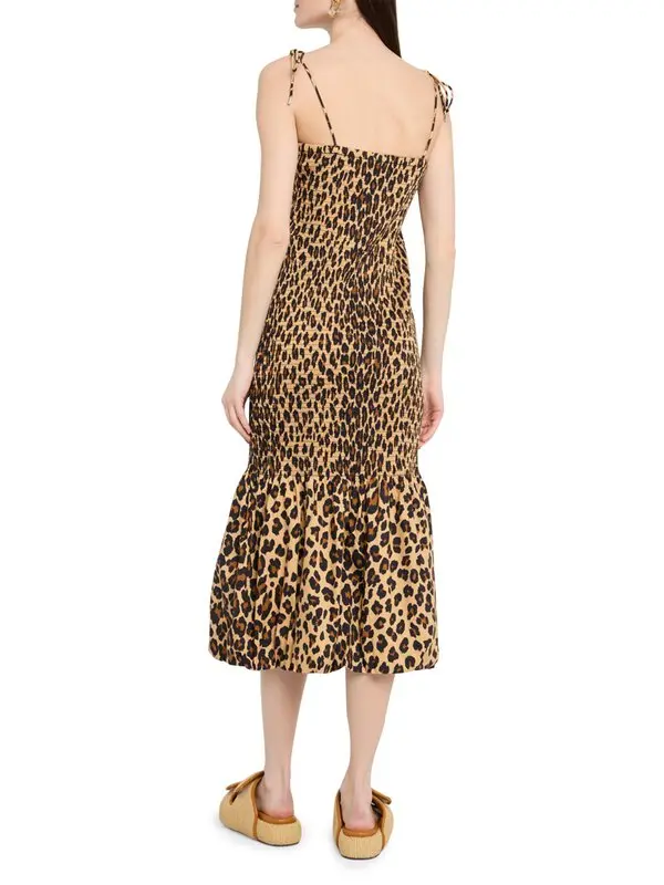 SIMONMILLER Canto Print Smocked Poplin Midi-dress