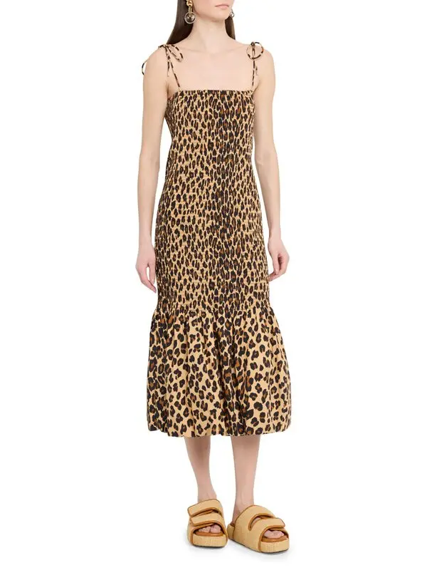 SIMONMILLER Canto Print Smocked Poplin Midi-dress