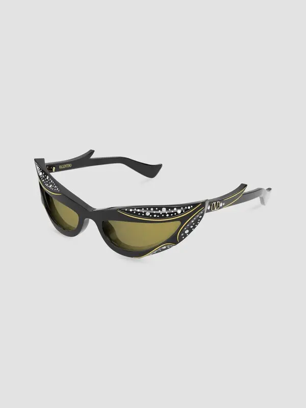 Valentino Garavani V Logo Vg0073s La Gattara 56mm Crystal Directional Sunglasses - Black