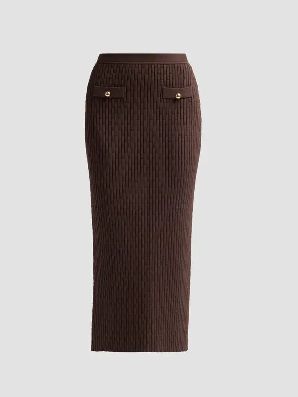 TOCCIN Milla Textured Sheath Midi Skirt - Espresso