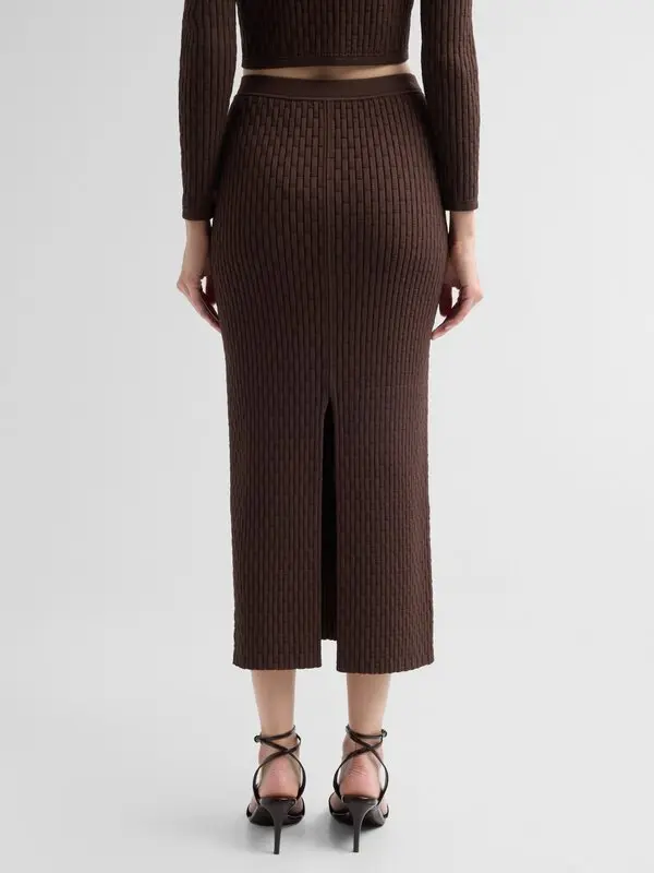 TOCCIN Milla Textured Sheath Midi Skirt - Espresso