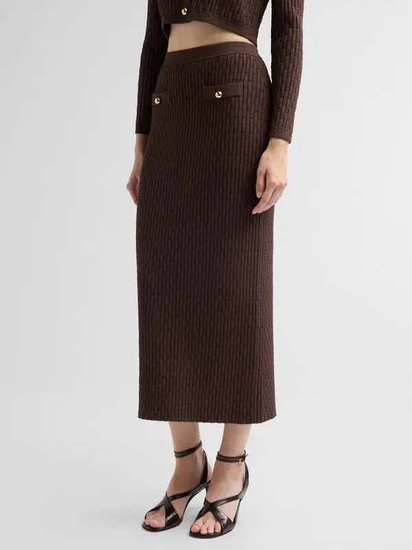 TOCCIN Milla Textured Sheath Midi Skirt - Espresso