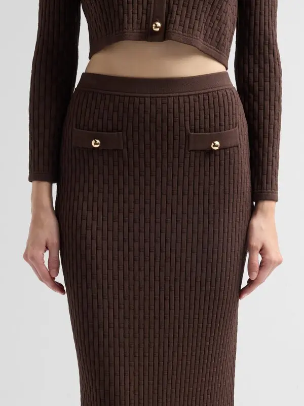 TOCCIN Milla Textured Sheath Midi Skirt - Espresso