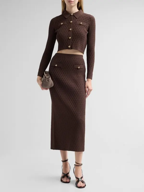 TOCCIN Milla Textured Sheath Midi Skirt - Espresso