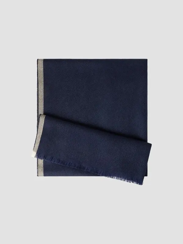 Brunello Cucinelli Wool And Cashmere Diagonal Scarf With Striped Edge - Blue