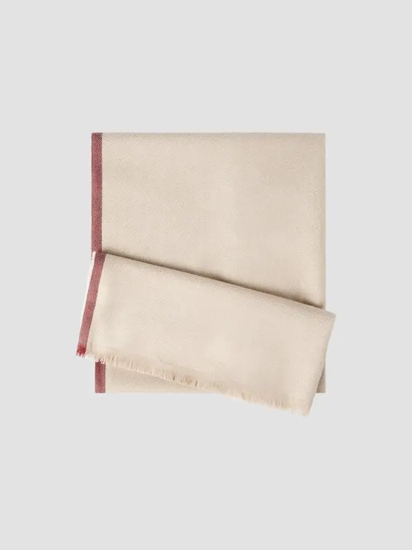 Brunello Cucinelli Wool And Cashmere Diagonal Scarf With Striped Edge - Sand