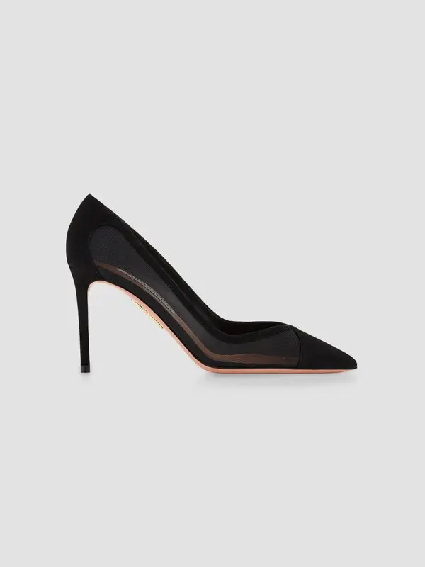 AQUAZZURA Studio 85mm Suede & Mesh Pumps - Black