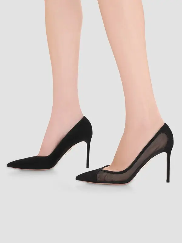AQUAZZURA Studio 85mm Suede & Mesh Pumps